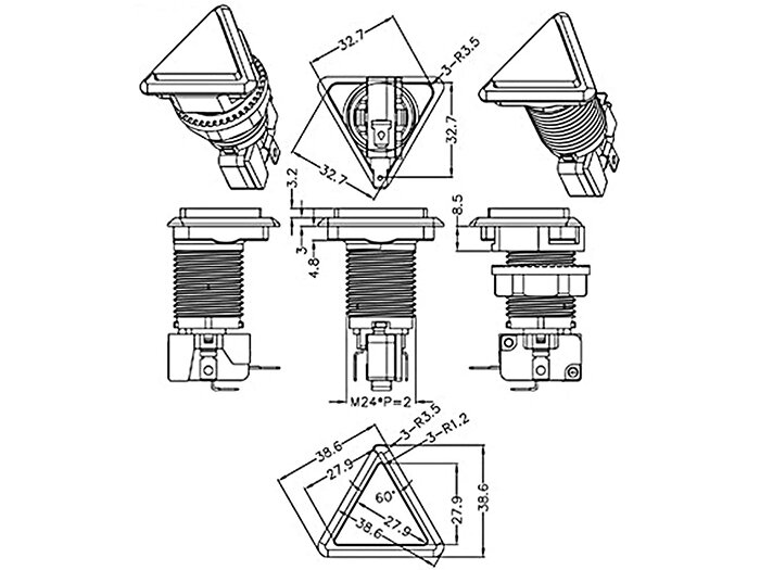 TRIANGLE PUSH BUTTON SWITCH 12V DC - WHITE